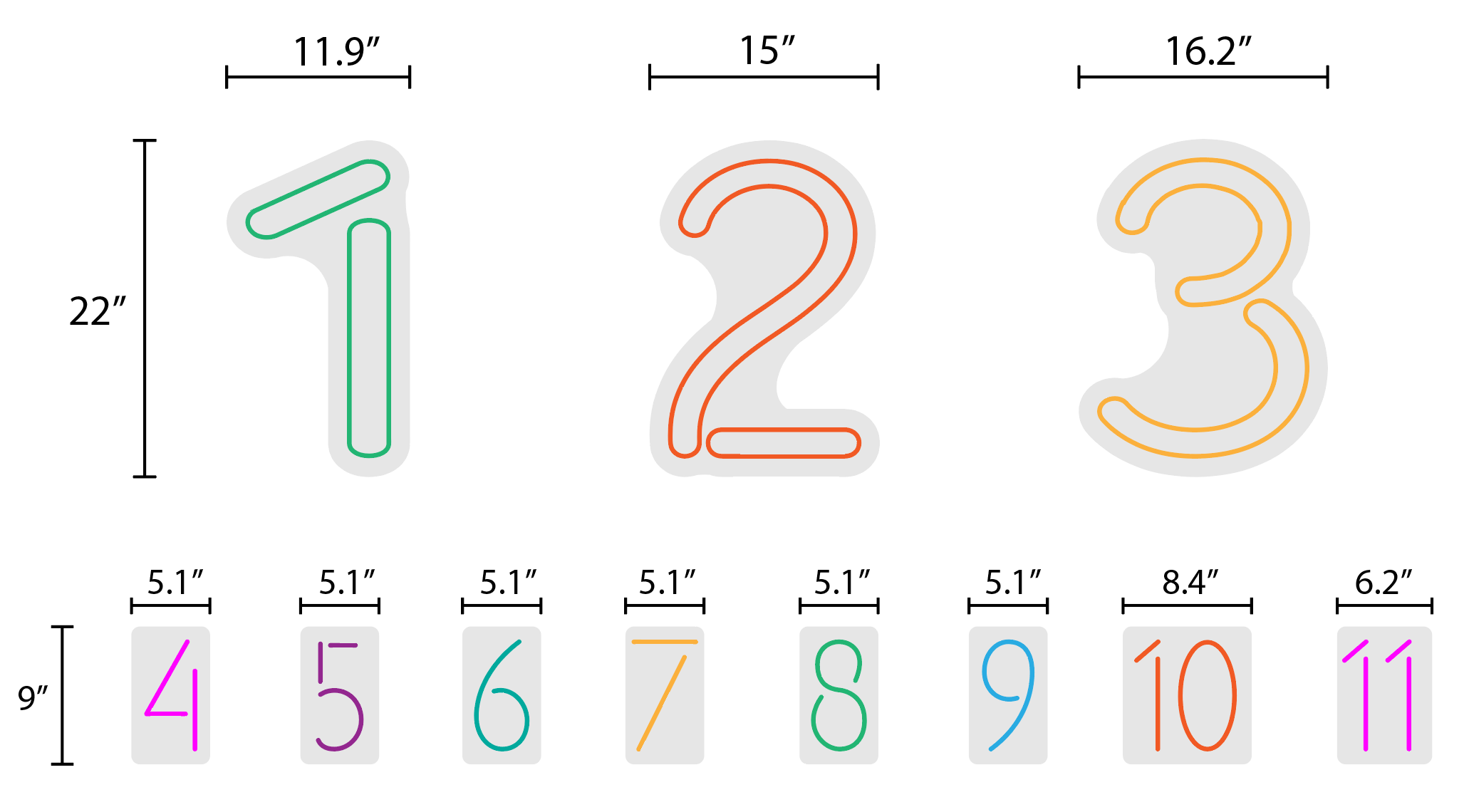 "Numbers 1-11" Custom Neon Signs